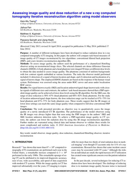 Pdf Assessing Image Quality And Dose Reduction Of A New X Ray Computed Tomography Iterative