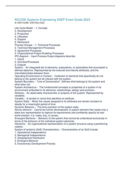 Incose Systems Engineering Asep Incose Systems Engineering Asep Stuvia Us