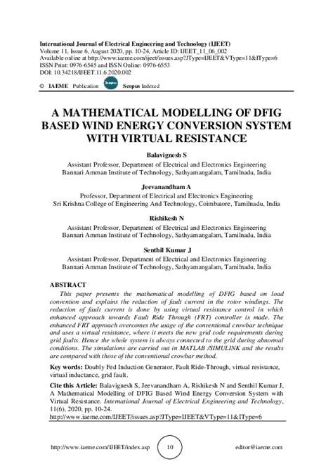 Pdf A Mathematical Modelling Of Dfig Based Wind Energy Conversion System With Virtual Resistance