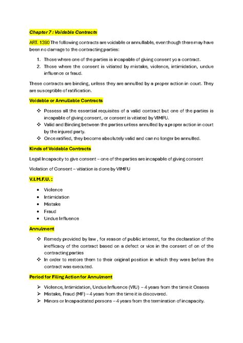 Voidable Contracts Chapter 7 Voidable Contracts Art 1390 The Following Contracts Are
