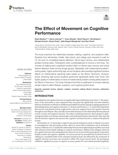 Pdf The Effect Of Movement On Cognitive Performance
