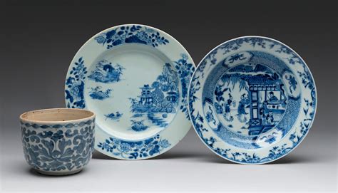 Lot Three Blue And White Wares Qing Dynasty 18th Century