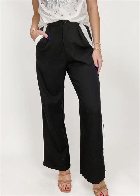Astrid Womens Black Wide Leg Pants With White Trim June And Beyond