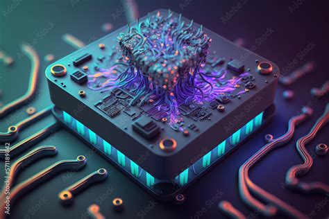 Neuroprocessor An Abstract D Illustration Of A Chip Processor With Bioluminescent Elements