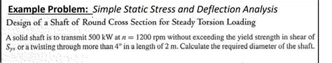 Solved Example Problem Simple Static Stress And Deflection