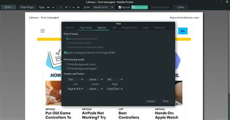 how to modify page setup for printing in firefox