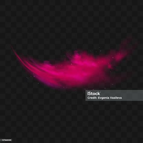 투명 한 어두운 배경에 격리 된 빨간 연기 또는 안개 색상 입자와 추상적인 분홍색 분말 폭발 다채로운 먼지 구름 폭발 페인트 홀리 안개 스모그 효과 사실적인 벡터