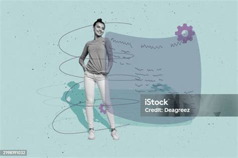 미니 블랙 화이트 색상의 콜라주 그림 마음 소녀 톱니 바퀴 기어 메시지 텍스트 크리 에이 티브 청록색 배경에 고립 20 24세에 대한 스톡 사진 및 기타 이미지 Istock