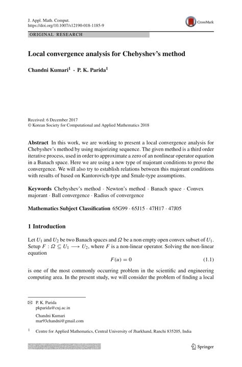 Pdf Local Convergence Analysis For Chebyshevs Method