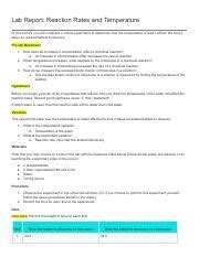 Copy Of Lab Report Reaction Rates And Temperature Pdf Lab Report Reaction Rates And