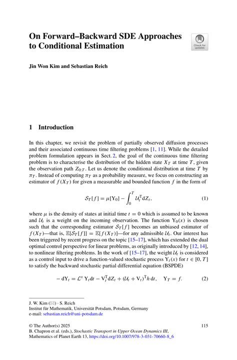 Pdf On Forwardbackward Sde Approaches To Conditional Estimation