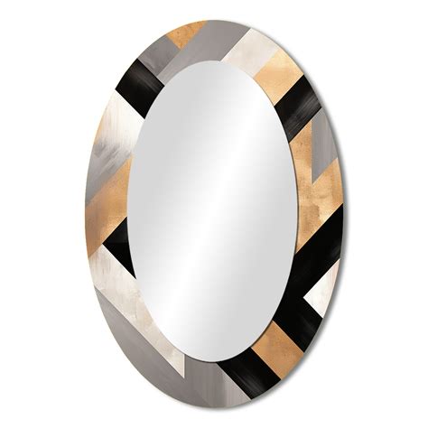 Dakota Fields Black And Gold Geometric Tiles 3 Gold Modern Oval Wall