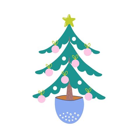 Premium Vector Christmas Tree Icon Fir Decorated With Star And Balls
