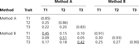 Example Of A Hypothetical Multitrait Multimethod Matrix Download Table