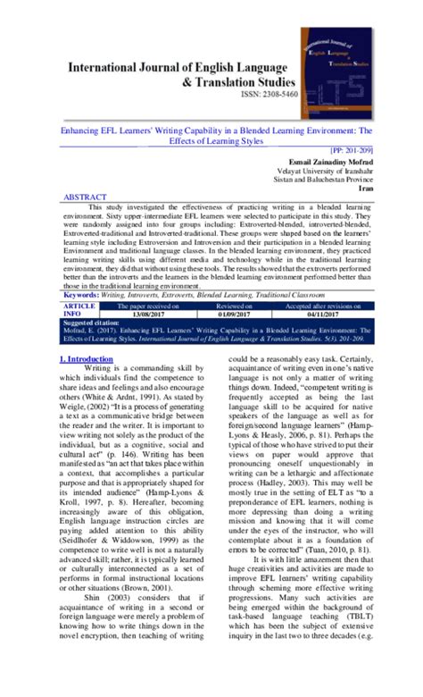 Pdf Enhancing Efl Learners Writing Capability In A Blended Learning Environment The Effects