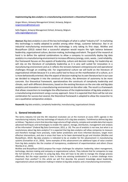 Ecmlg2018paperimplementing Big Data Analytics In A Manufacturing Environment A Theoretical