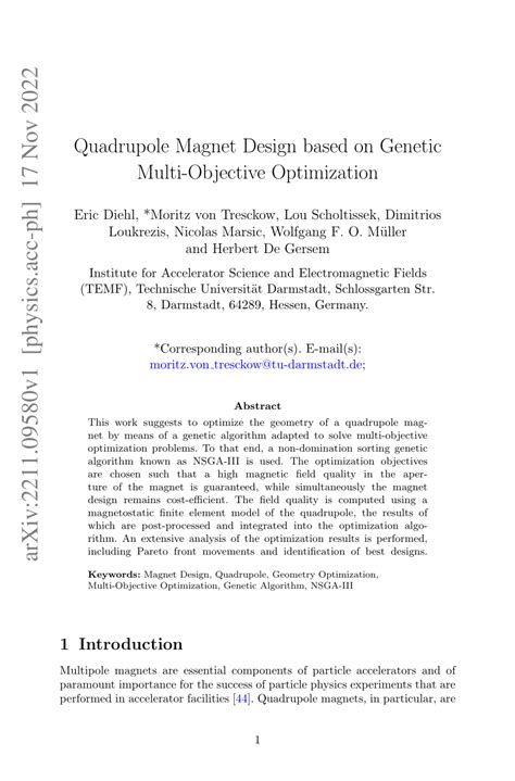 Pdf Quadrupole Magnet Design Based On Genetic Multi Objective