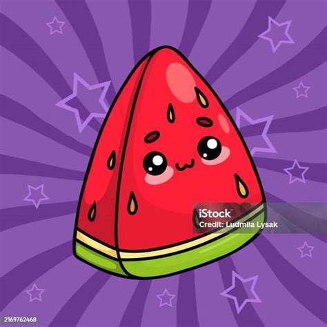 귀여운 수박 슬라이스 만화 재미 있은 Kawaii 과일 캐릭터 벡터 일러스트 레이 션 건강한 식생활에 대한 스톡 벡터 아트 및 기타 이미지 건강한 식생활 계절 과일