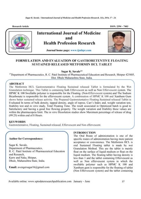 Formulation And Evaluation Of Gastroretentative Floating Sustained Releasedmetformin Hcl Tablet