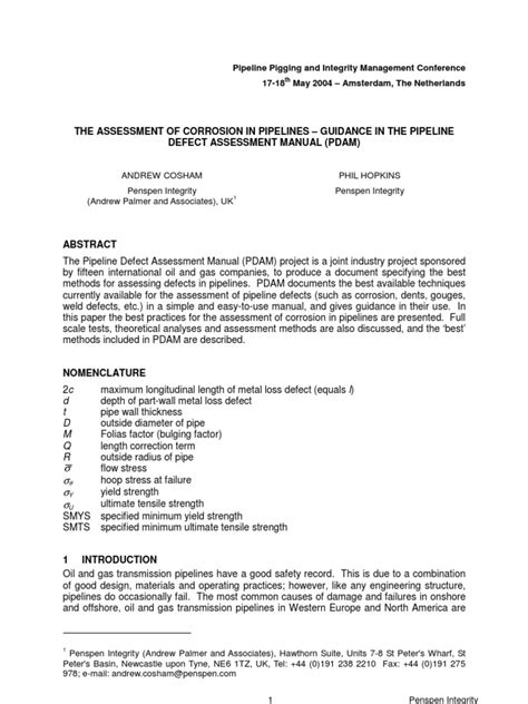Assessment Of Corrosion In Pipelines Pdf Fracture Strength Of Materials