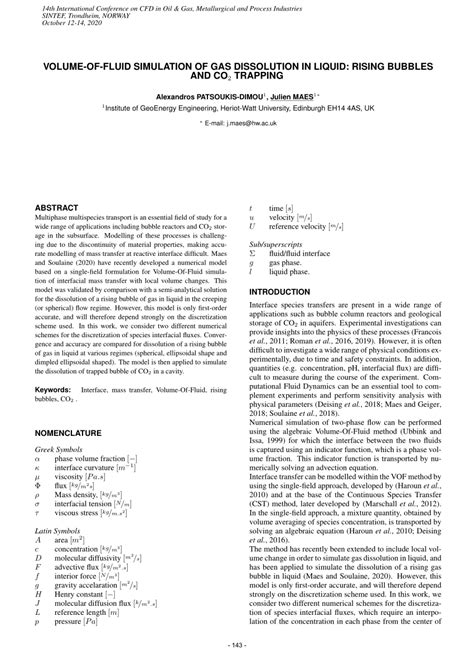 Pdf Volume Of Fluid Simulation Of Gas Dissolution In Liquid Rising Bubbles And Co 2 Trapping