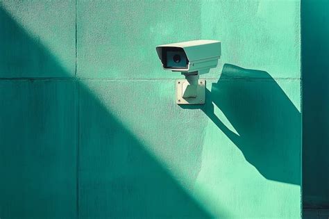 A Camera Mounted On A Wall With A Green Wall That Has A Security Camera