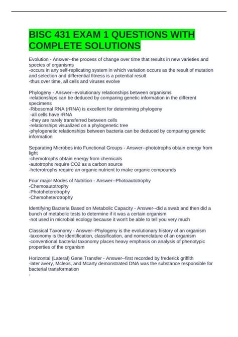 BISC 431 EXAM 1 QUESTIONS WITH COMPLETE SOLUTIONS BIO 431 Stuvia US