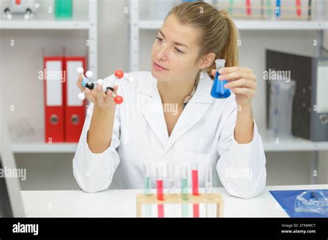 Female Scientist Examining A Three Dimensional Model Of Dna Stock Photo Alamy