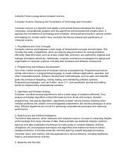 Exploring Computer Science Foundations To Innovations Certainly