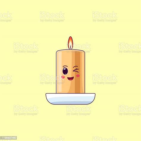 윙크 얼굴 만화 가와이 왁스 촛불입니다 컵에 귀여운 불타는 촛불 감정에 대한 스톡 벡터 아트 및 기타 이미지 감정 공휴일 귀여운 Istock