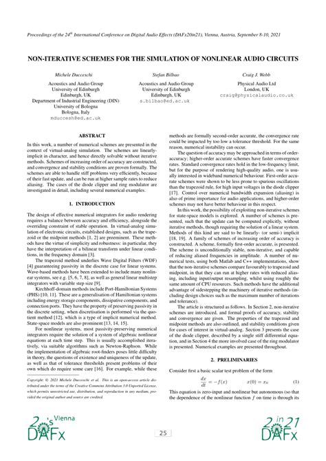 Pdf Non Iterative Schemes For The Simulation Of Nonlinear Audio Circuits