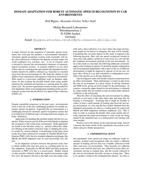 Pdf Domain Adaptation For Robust Automatic Speech Recognition In Car Environments