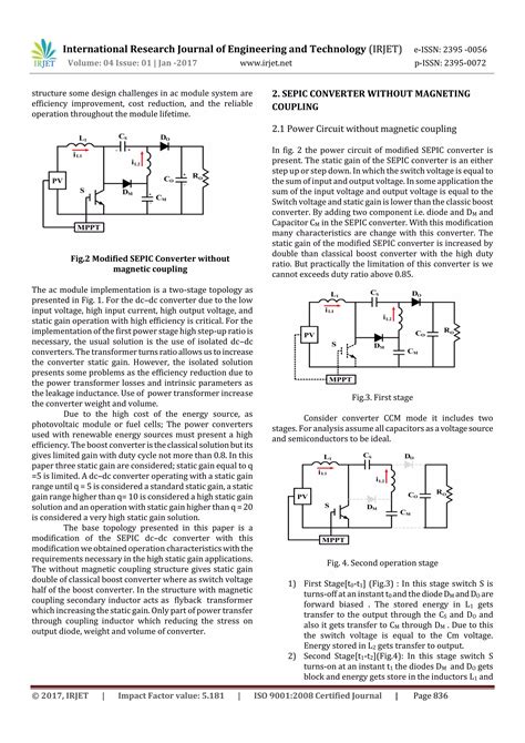 A High Static Gain Modified Sepic Converter With Pv Module And Mppt Pdf Internet Of Things