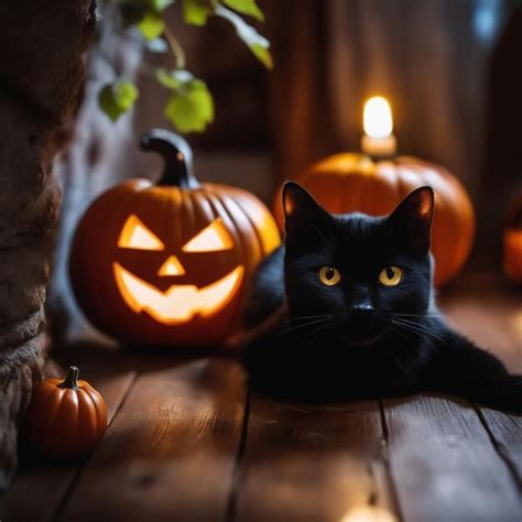 Premium Ai Image Mystical Halloween Black Cat
