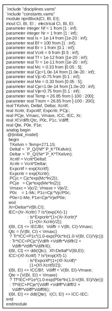 A Qucs Npn Bjt Verilog A Code Block Npnblock Bjt Current And Charge Download Scientific