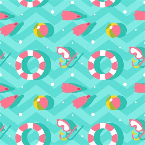 여름 휴가 요소와 수영장 원활한 패턴 벡터 일러스트 레이 션 프리미엄 벡터