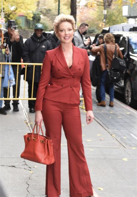 Katherine Heigl Wears A Red Pantsuit With A Matching Tote New York 11