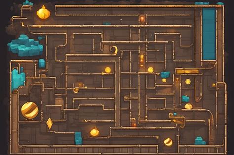 A Retro Arcade Game Level Map Interface With Underground Factory