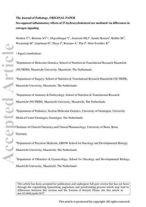 PDF Sexopposed Inflammatory Effects Of 27hydroxycholesterol Are Mediated Via Differences In
