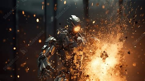 exploding ai a 3d rendering of a robot with pixelated effects powerpoint background for free