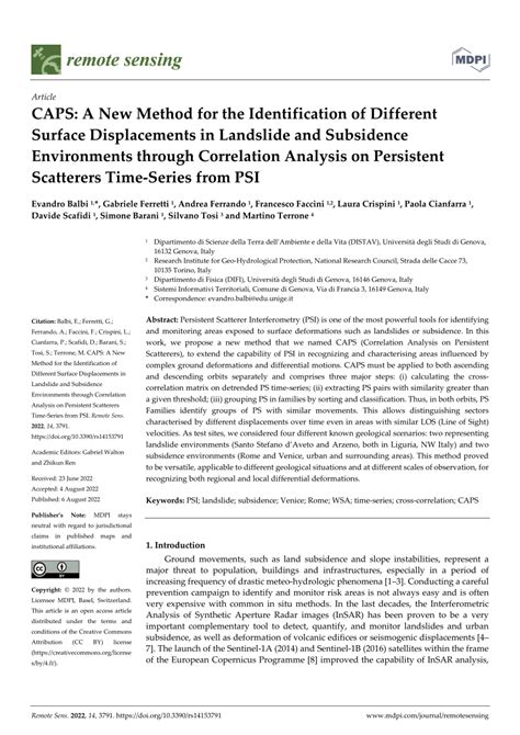 Pdf Caps A New Method For The Identification Of Different Surface Displacements In Landslide