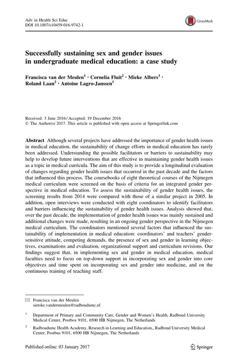 PDF Successfully Sustaining Sex And Gender Issues In Undergraduate Medical Education A Case Study