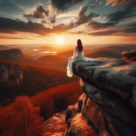 Элегантная женщина в бирюзовом платье танцует на краю утеса при закате в 2025 г Картины с