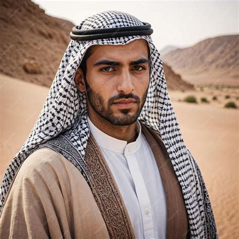 Middle Eastern Man Contemplating In Traditional Attire In Desert