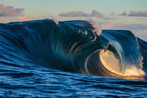 황금빛 빛으로 얕은 암초 위로 강력하게 부서지는 밝은 푸른 바다 파도 파도에 대한 스톡 사진 및 기타 이미지 파도 0명 경관 Istock
