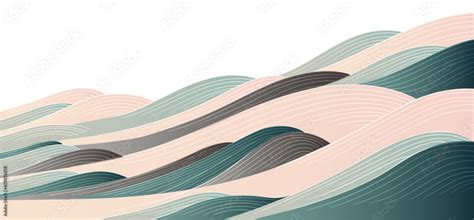 Japanese Background With Hand Drawn Line Wave Pattern Vector Abstract Template With Geometric