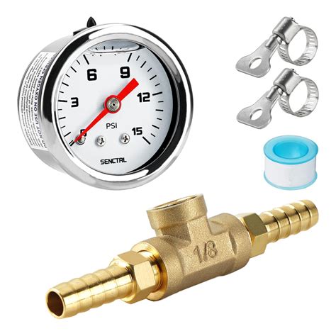 Senctrl Fuel Pressure Gauge Kit 15 Psi For 516 Fuel Line White Dial