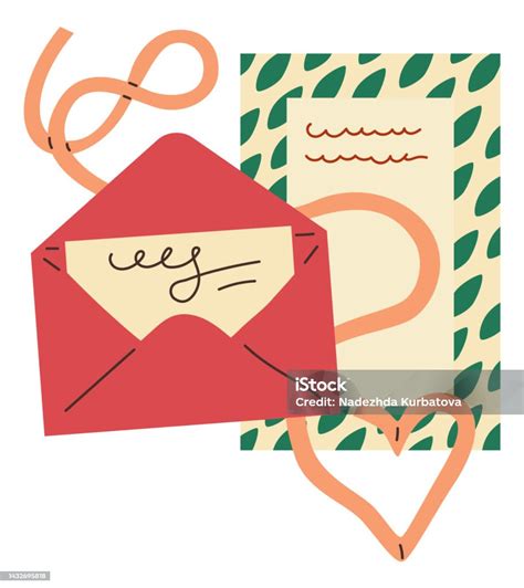 편지와 엽서 우편 용지 요소 메일 보내기 리본 메뉴로 봉투 및 초대 페이지를 엽니다 포스트 커뮤니케이션 대응 배달 인사말 카드 벡터 일러스트 레이 션 귀여운에 대한 스톡