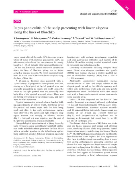 Pdf Lupus Panniculitis Of The Scalp Presenting With Linear Alopecia Along The Lines Of Blaschko
