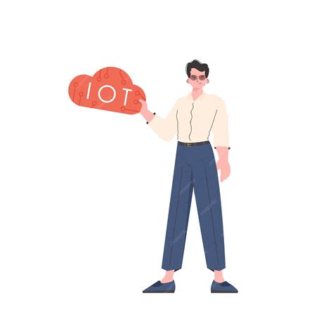 Premium Vector The Guy Holds The Iot Logo In His Hands Internet Of Things Concept Isolated
